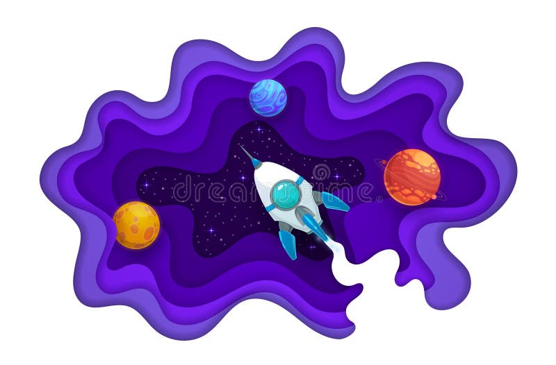 Space Paper Cut, Rocket, Planets and Starry Galaxy Stock Vector ... Space Paper Cut, Rocket, Planets and Starry Galaxy Stock Vector ...