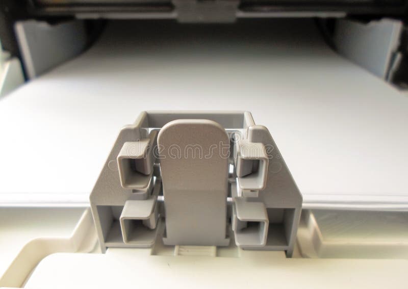 Paper Tray on the Printer. Close-up Printer with White Paper Stock ...