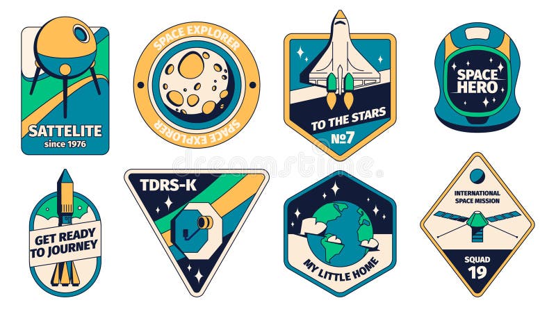 Space Patch. Retro Rocket Sticker with Astronaut Logo, Vintage Cosmos ...