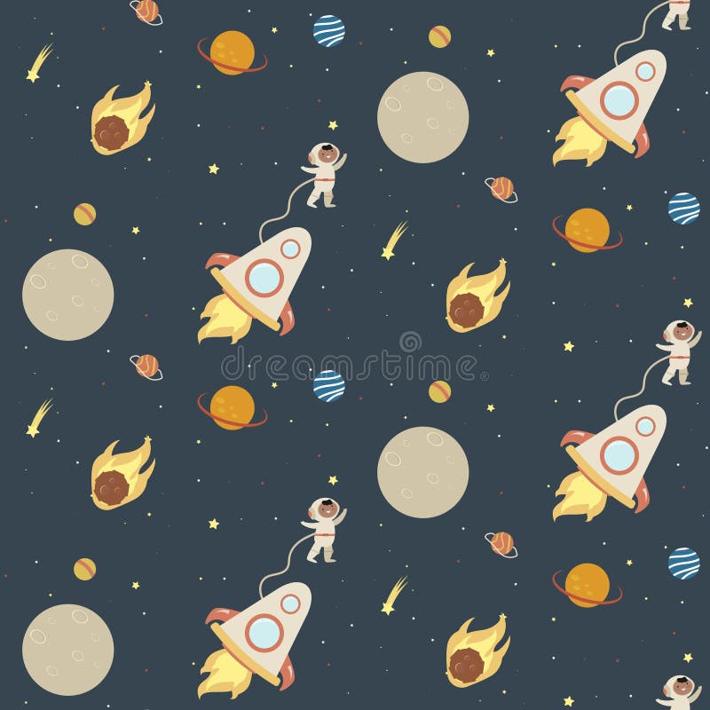 Space Pattern for Kids. Wallpaper for Kids Rooms Stock Vector ...