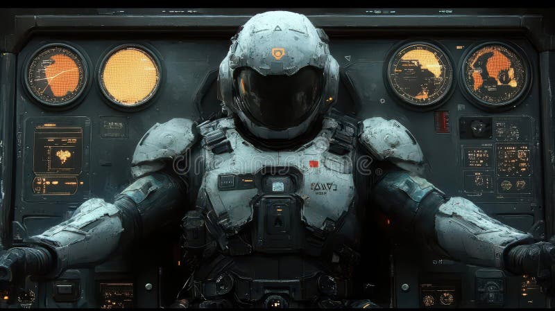 Space Pilot in Futuristic Cockpit Stock Illustration - Illustration of ...