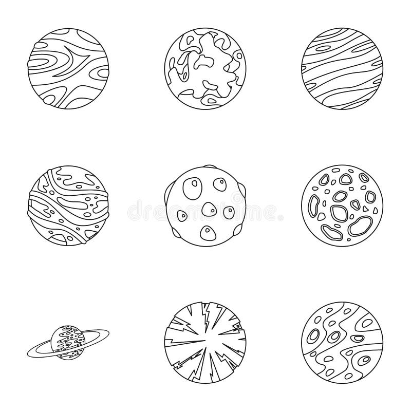 Space Outline Colorful Icons Set Stock Vector - Illustration of globe ...