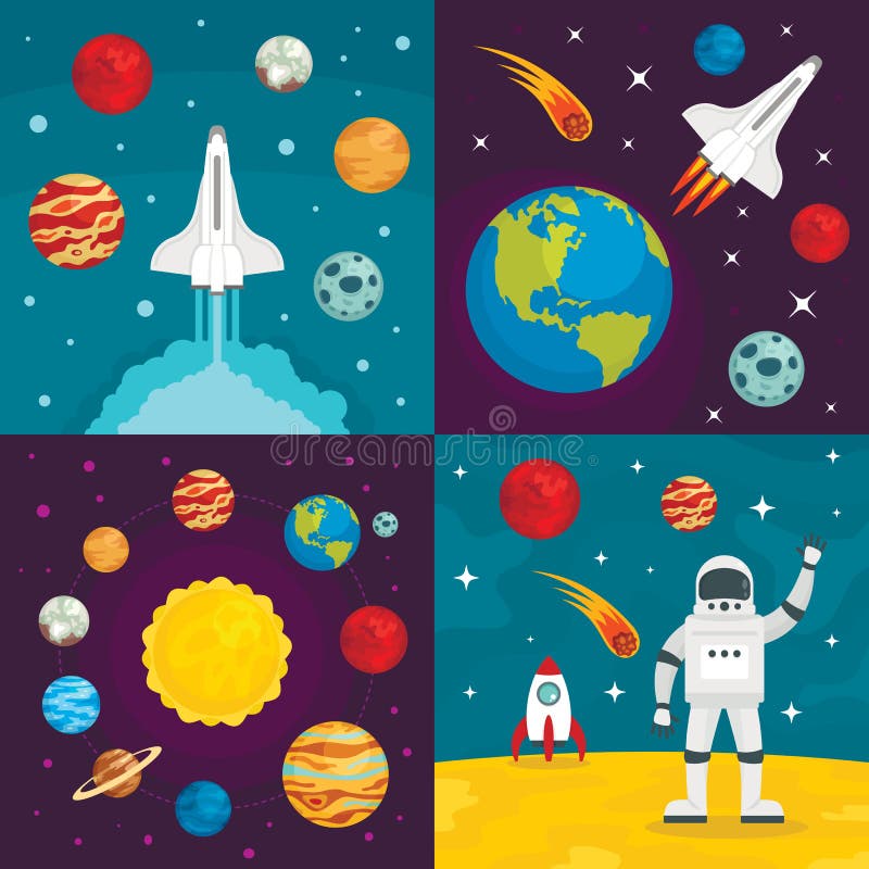 Space Planets Banner Set, Flat Style Stock Vector - Illustration of ...