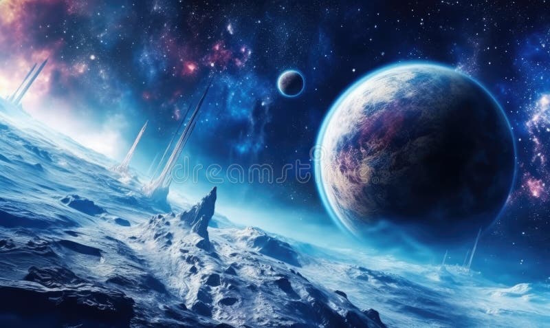 Space Planets and Stars in Space. 3d Landscape Photo. Generative AI ...