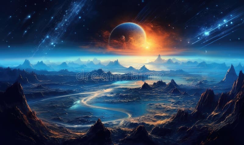 Space Planets and Stars in Space. 3d Landscape Photo. Generative AI ...