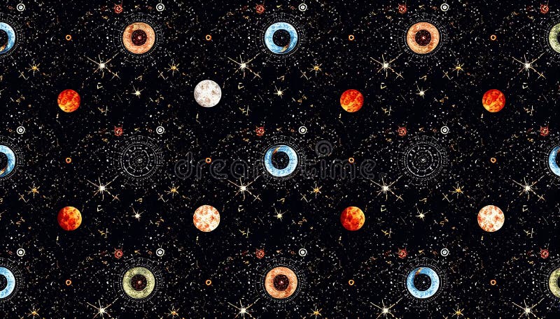 Space Planets Stars Pattern. Cosmic Background Design, Stock Photo ...