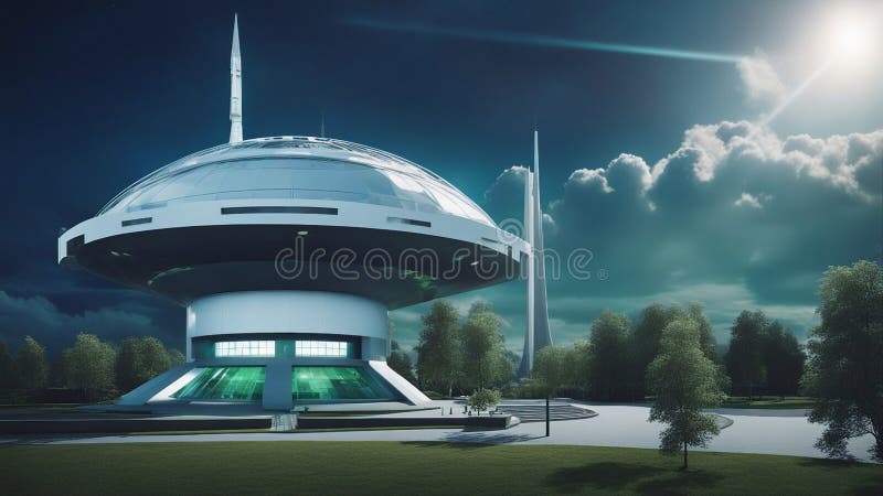 Space Port Control Tower Modern Space Center Circular Structure and a ...