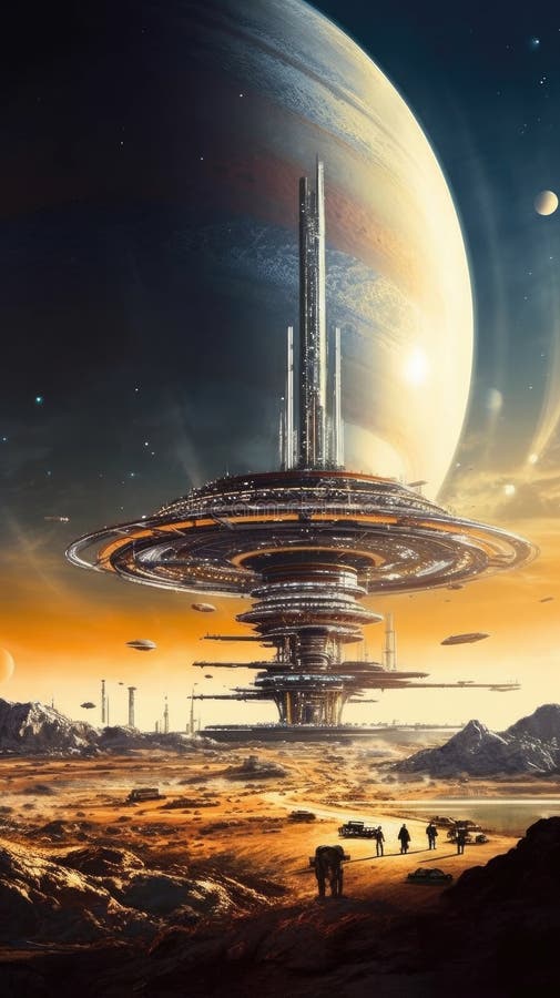 A space port on the Saturn stock illustration. Illustration of ...