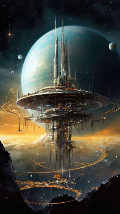 A space port on the Saturn stock illustration. Illustration of ...