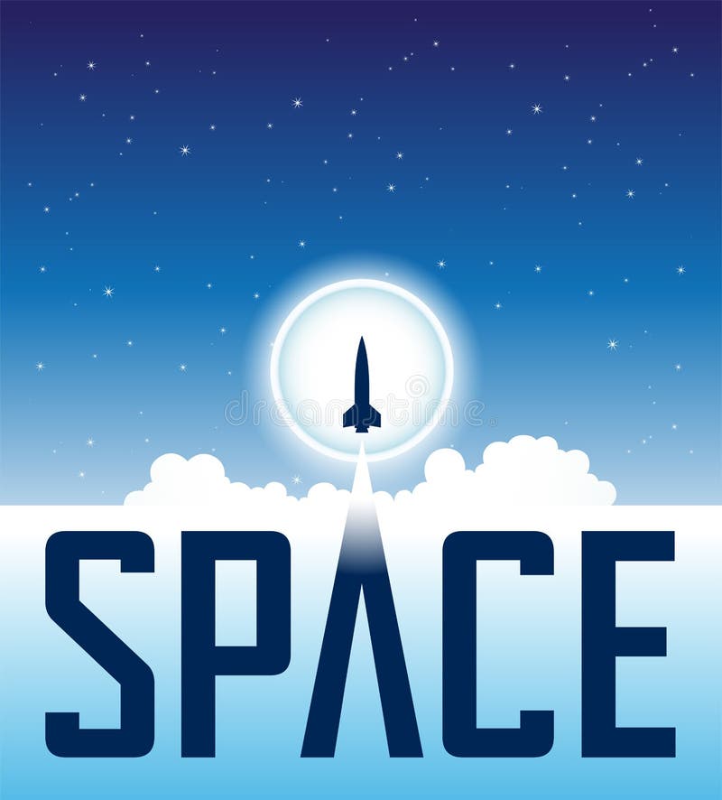 Space Poster of a Launching Rocket Over a Blue Night Sky Stock Vector ...