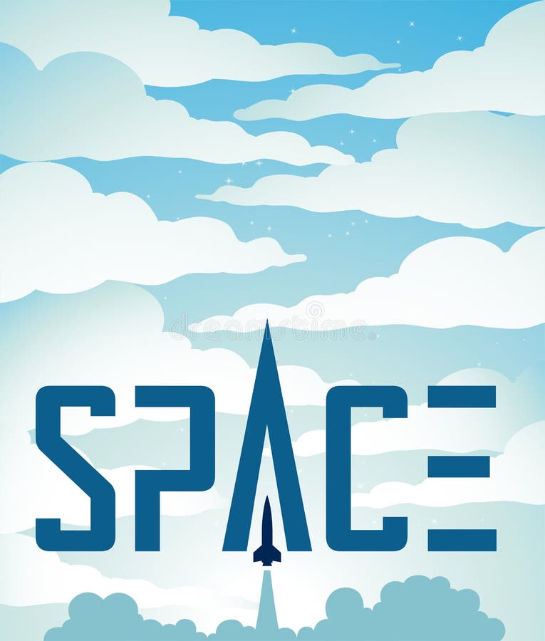 Space Poster of a Rocket Launch Over a Light Blue Night Sky with ...
