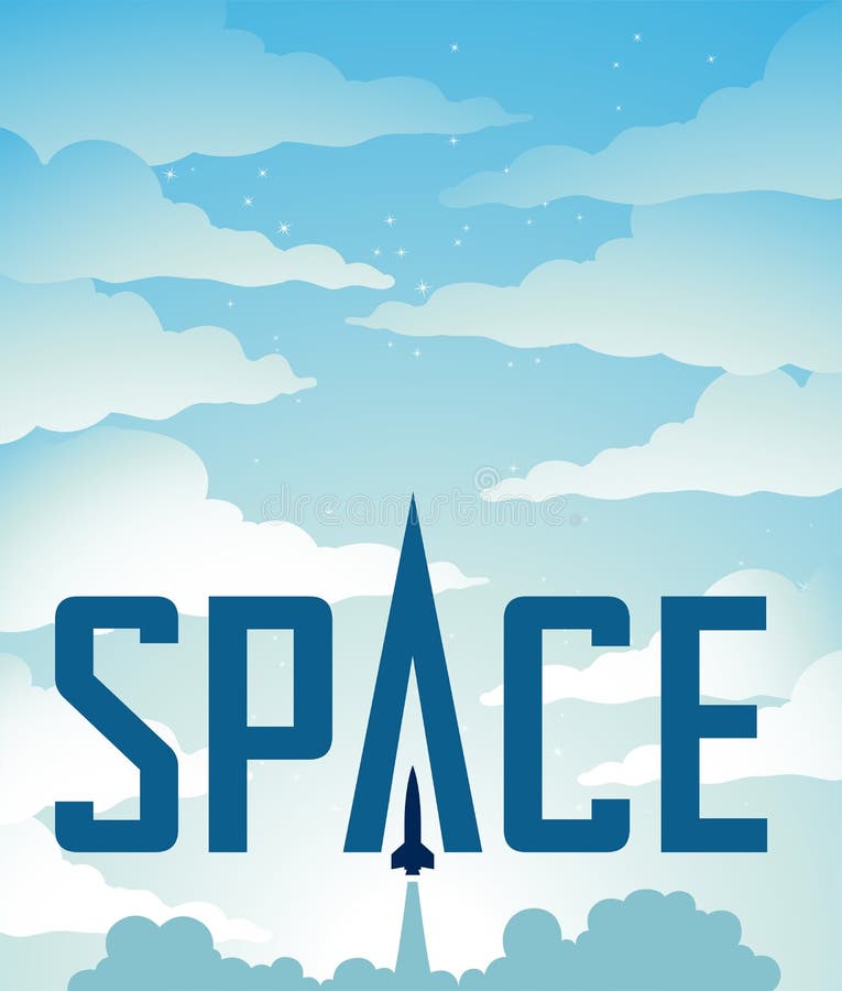 Space Poster of a Rocket Launch Over a Light Blue Starry Night Sky ...