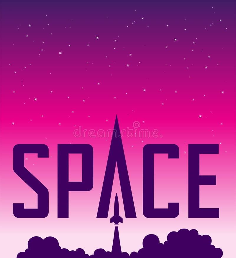 Space Poster of a Rocket Launch on a Pink Starry Night Stock Vector ...