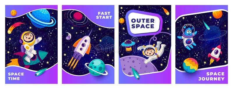 Space Posters with Astronaut, Alien and Rocket Stock Vector ...