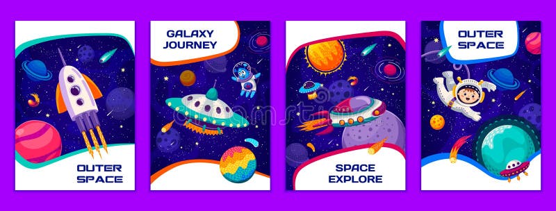 Space Posters with Astronaut and Alien in Space Stock Vector ...