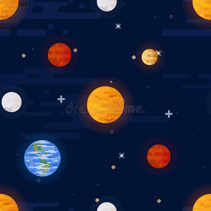 Space Print. Seamless Vector Pattern. Different Colored Planets of the ...