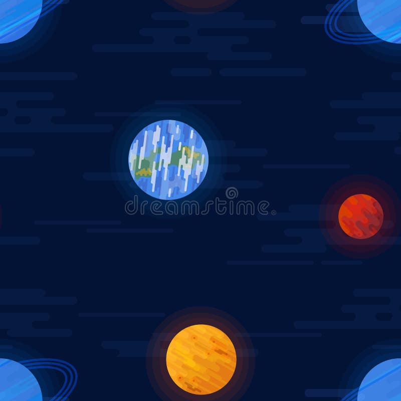 Space Print. Seamless Vector Pattern. Different Colored Planets of the ...