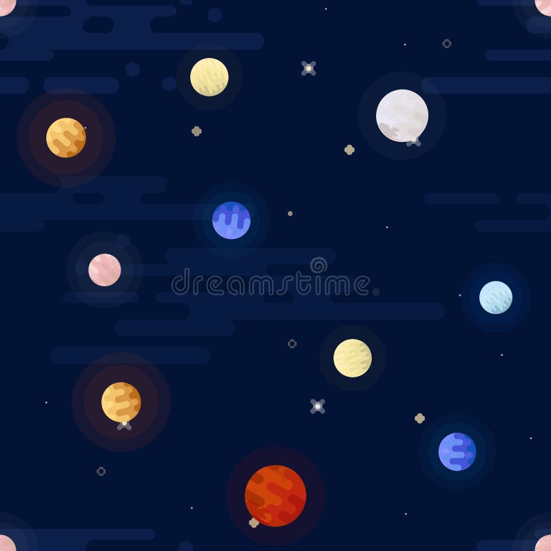 Space Print. Seamless Vector Pattern. Different Colored Planets of the ...