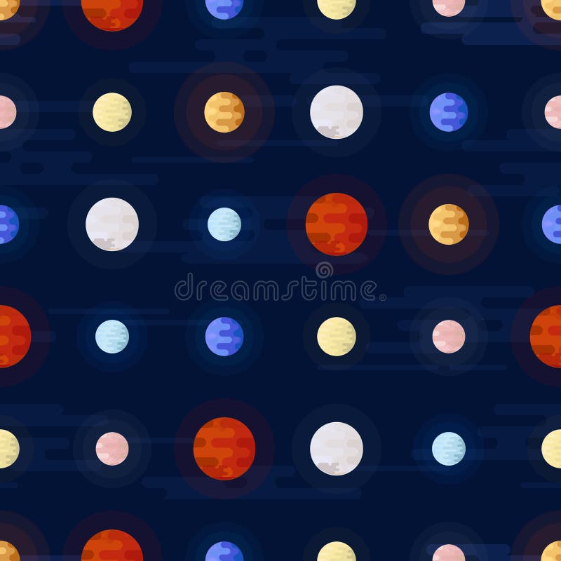 Space Print. Seamless Vector Pattern. Different Colored Planets of the ...