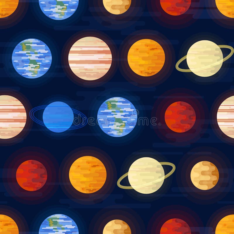 Space Print. Seamless Vector Pattern. Planets of the Solar System on a ...