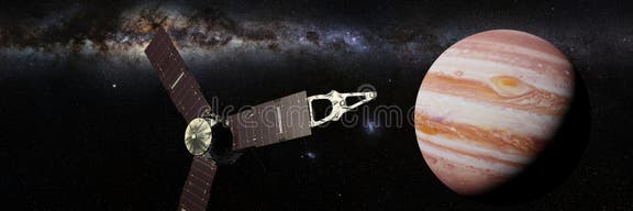 Juno Spacecraft in Front of the Planet Jupiter and the Milky Way Galaxy ...