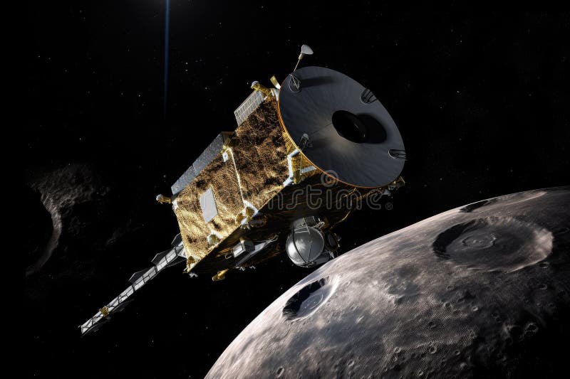 Space Probe Orbiting Celestial Body, with View of Its Surface and ...