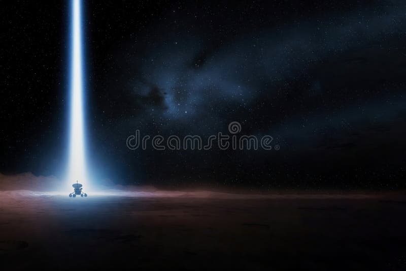 A Space Probe Under a Light Beam on an Alien Surface. Space for Text ...