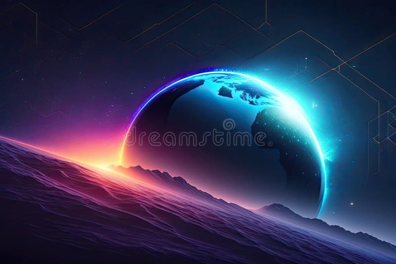Space Purple Background with Earth Glow Stock Illustration ...