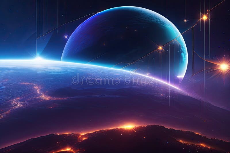 Space Purple Background with Earth Glow Stock Illustration ...