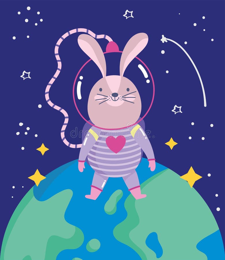 Space rabbit on earth stock vector. Illustration of print - 264703944