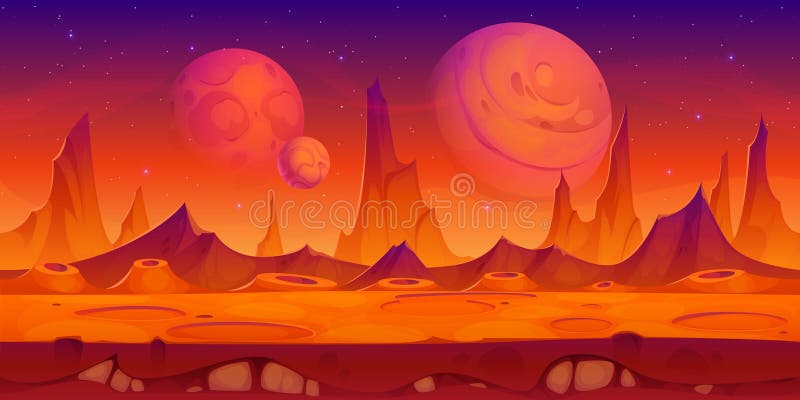 Space Red Planet Surface Mars Desert and Mountains Stock Illustration ...