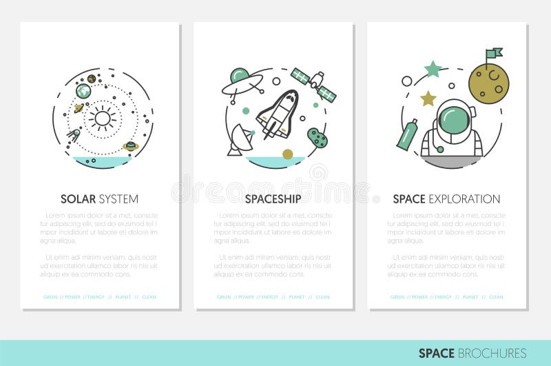 Space Research Business Brochure Template with Linear Thin Line Icons ...