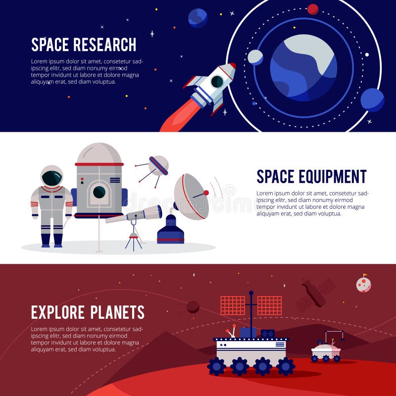 Space Research Flat Horizontal Banners Set Stock Vector - Illustration ...