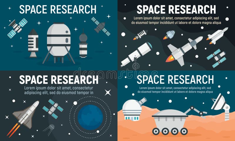 Space Research Technology Banner Set, Flat Style Stock Vector ...