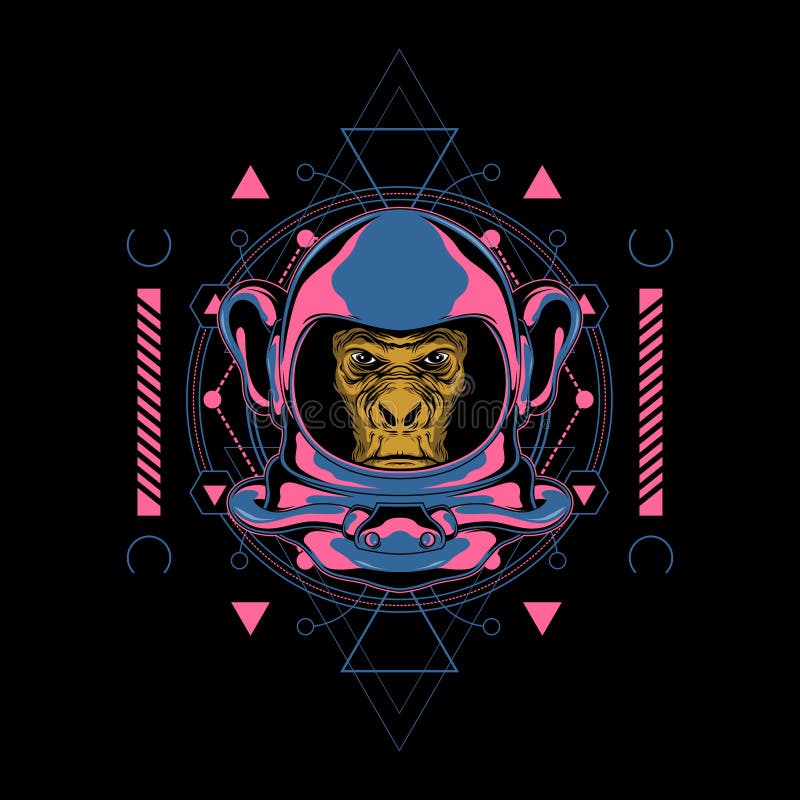 Space Retro Monkey Illustration with Sacred Geometry Stock Vector - Illustration of cosmos ...