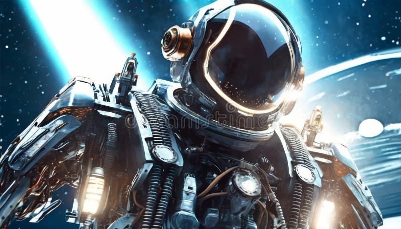 Space Robot with Astronaut Helmet in Orbit Stock Image - Image of scifi ...