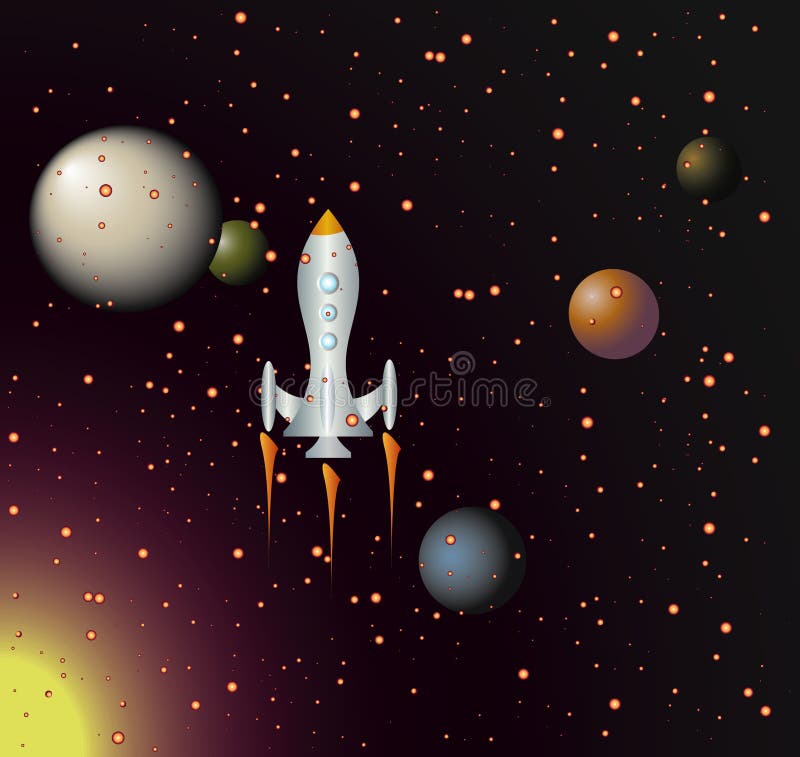 Space Rocket Spaceship and Mars Vector Retro Illustration Poster ...