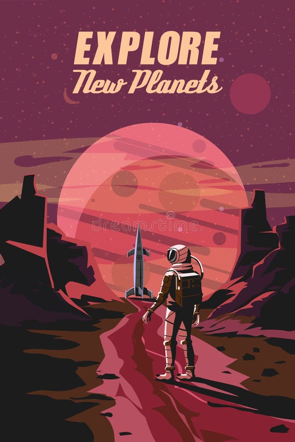 Space Rocket and Alien Planets, Mountain Landscape Stock Vector ...