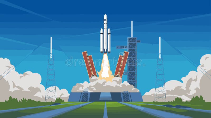 Space Rocket Blasting Off, Leaving Trail of Fire and Smoke. Stock ...