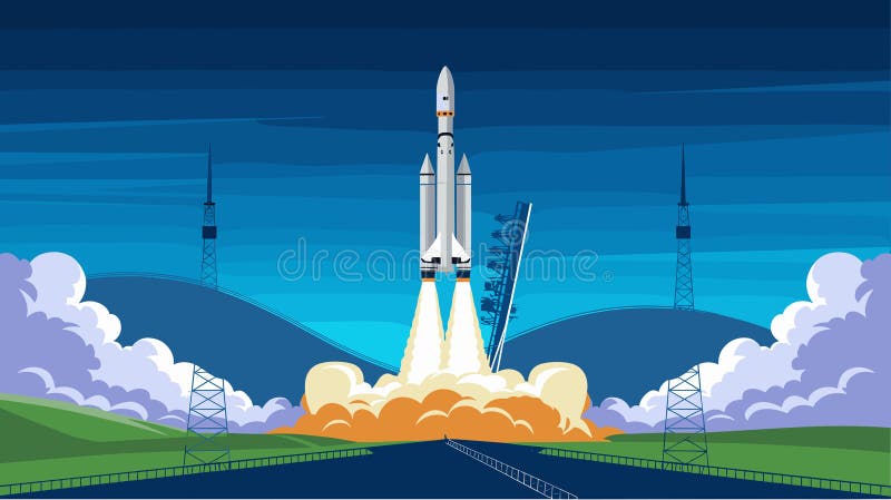 Space Rocket Blasting Off, Leaving Trail of Fire and Smoke. Stock ...