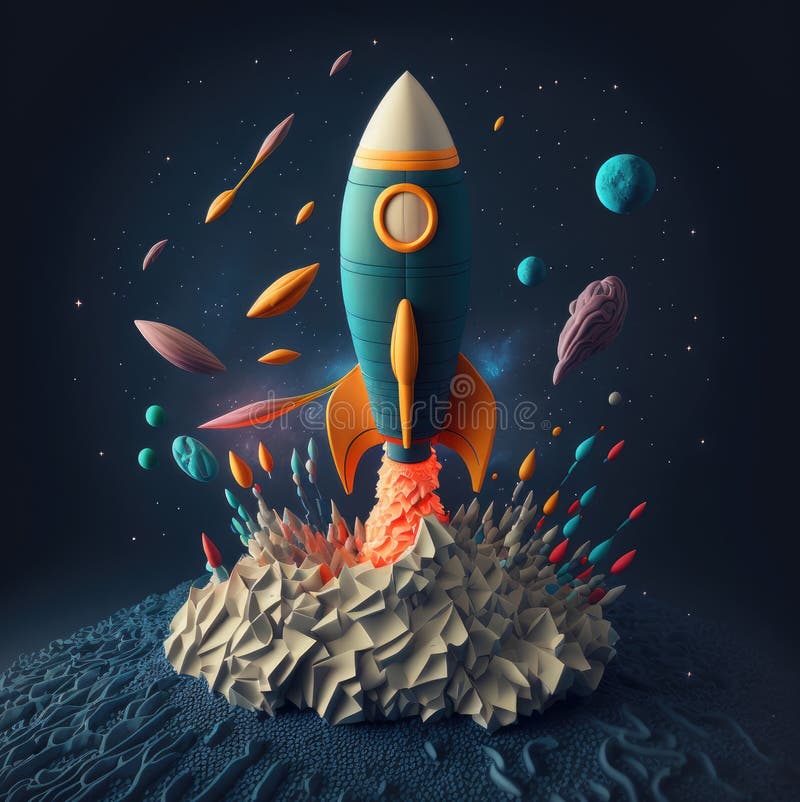 Space Rocket Blasting Off for New Ideas Stock Illustration ...