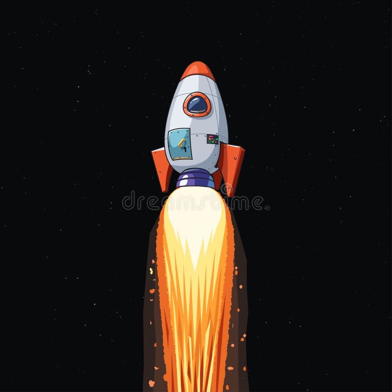 Space Rocket with Blowing Engine in Space Stock Vector - Illustration ...