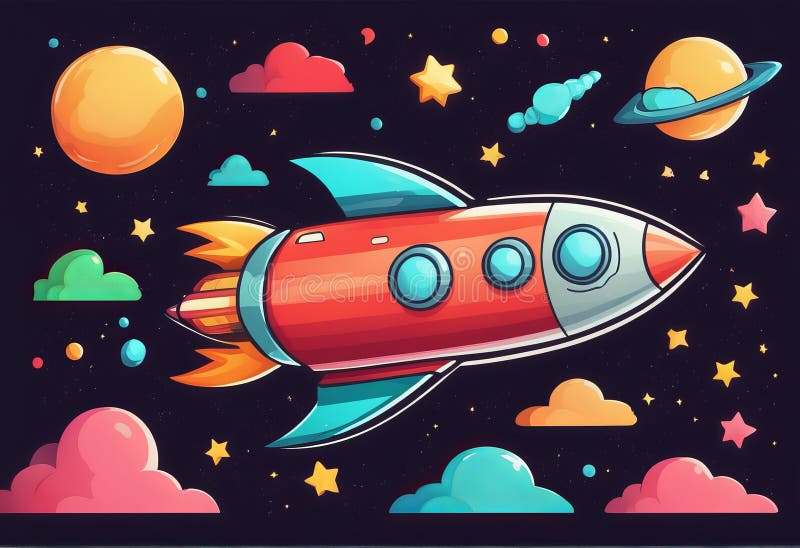 Space Rocket in Cartoon Style with Stars Space Rocket in Cartoon Style ...