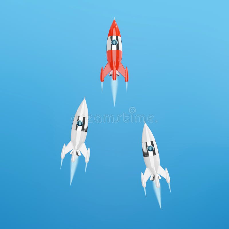 Space Rocket - a Concept of Success, Leadership, Startup, Rivalry. 3D ...
