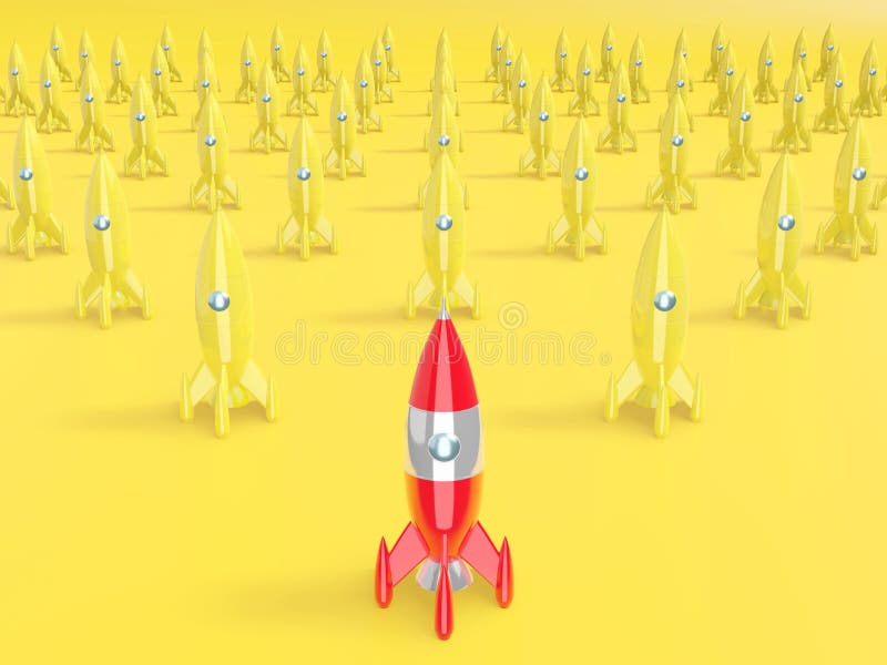Space Rocket - a Concept of Success, Leadership, Startup, Rivalry. 3D ...