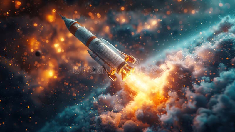 Space Rocket Digital Model in Galaxy of Star of Universe Stock ...