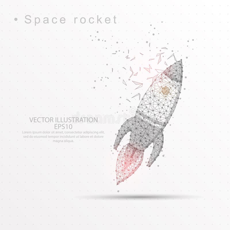 Space Rocket Digitally Drawn Low Poly Triangle Wire Frame. Stock Vector ...