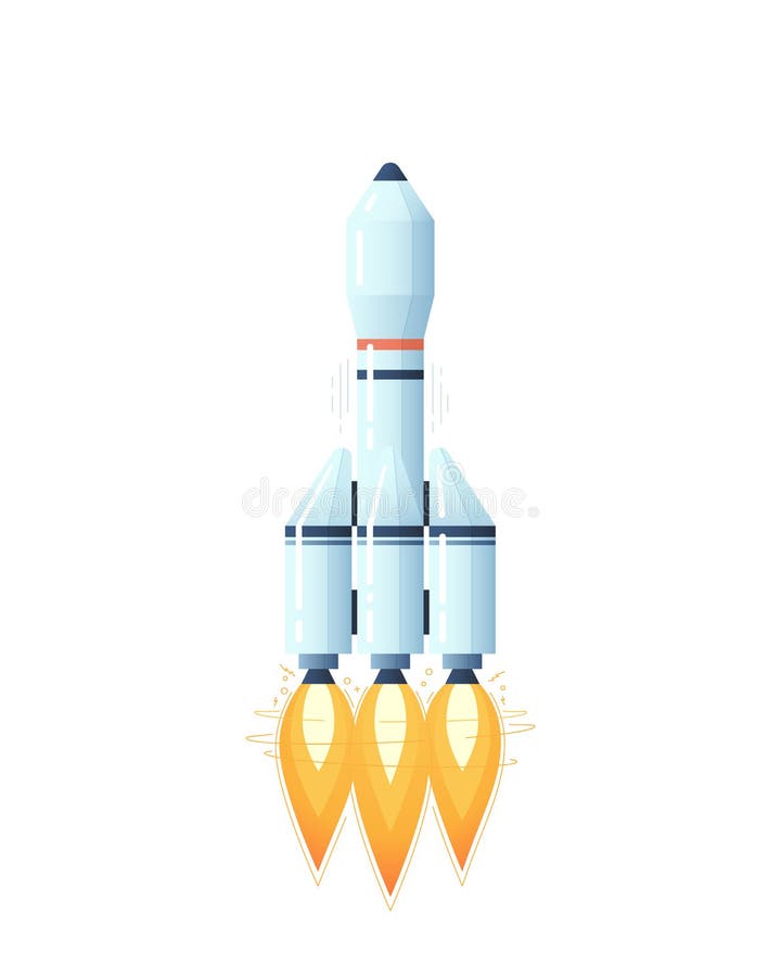 Space Rocket with a Flame. Cargo Rocket in a Vertical Position with ...