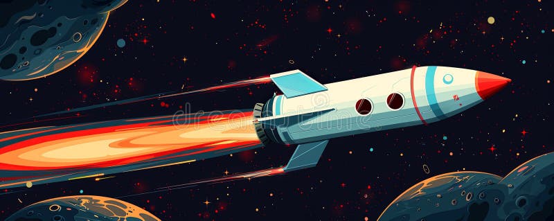 Space Rocket in Space, Flat Design, Side View, Interstellar Theme ...