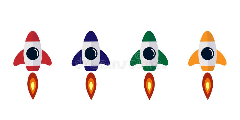 Space Rocket Flat Style Different Colors Set Stock Vector ...